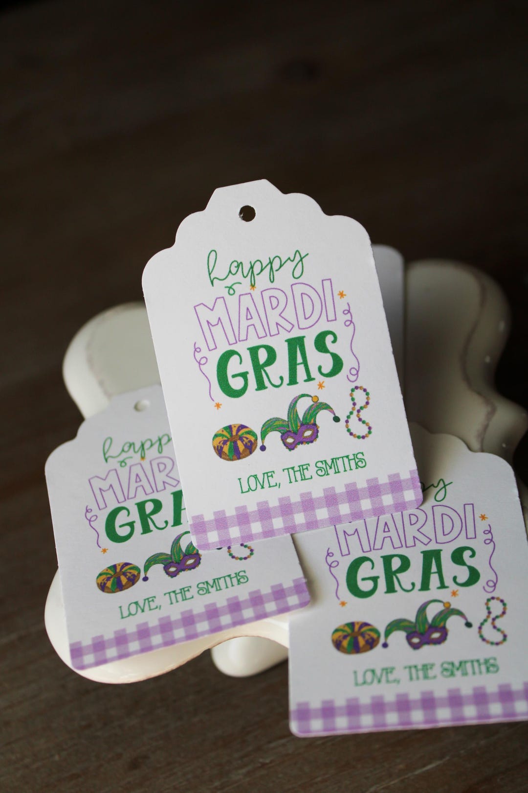 Mardi Gras Favor Tags | Personalized Printable Gift Tags | Purple Green ...