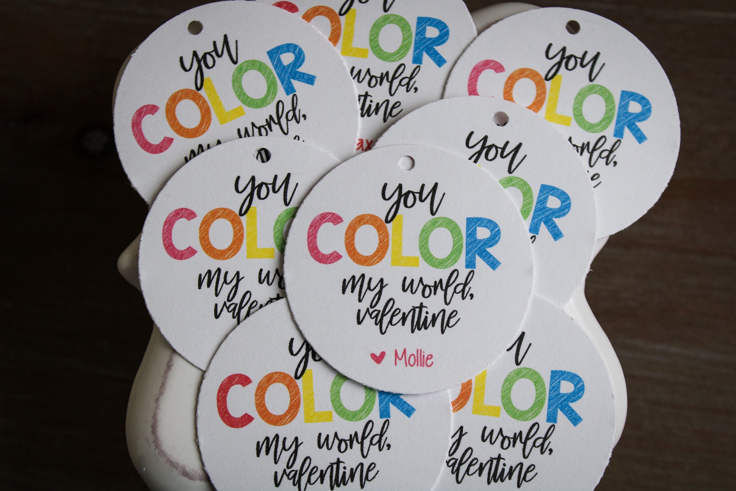 You Color My World Valentine • Valentine Tags • Party Favor Tags ...