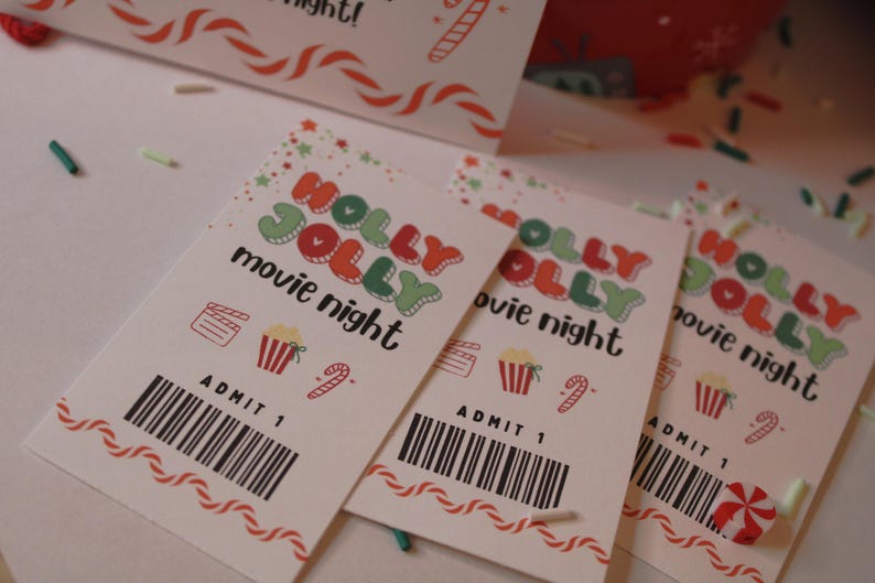 Christmas Movie Night Elf Activity | Holly Jolly Movie Night Ticket ...