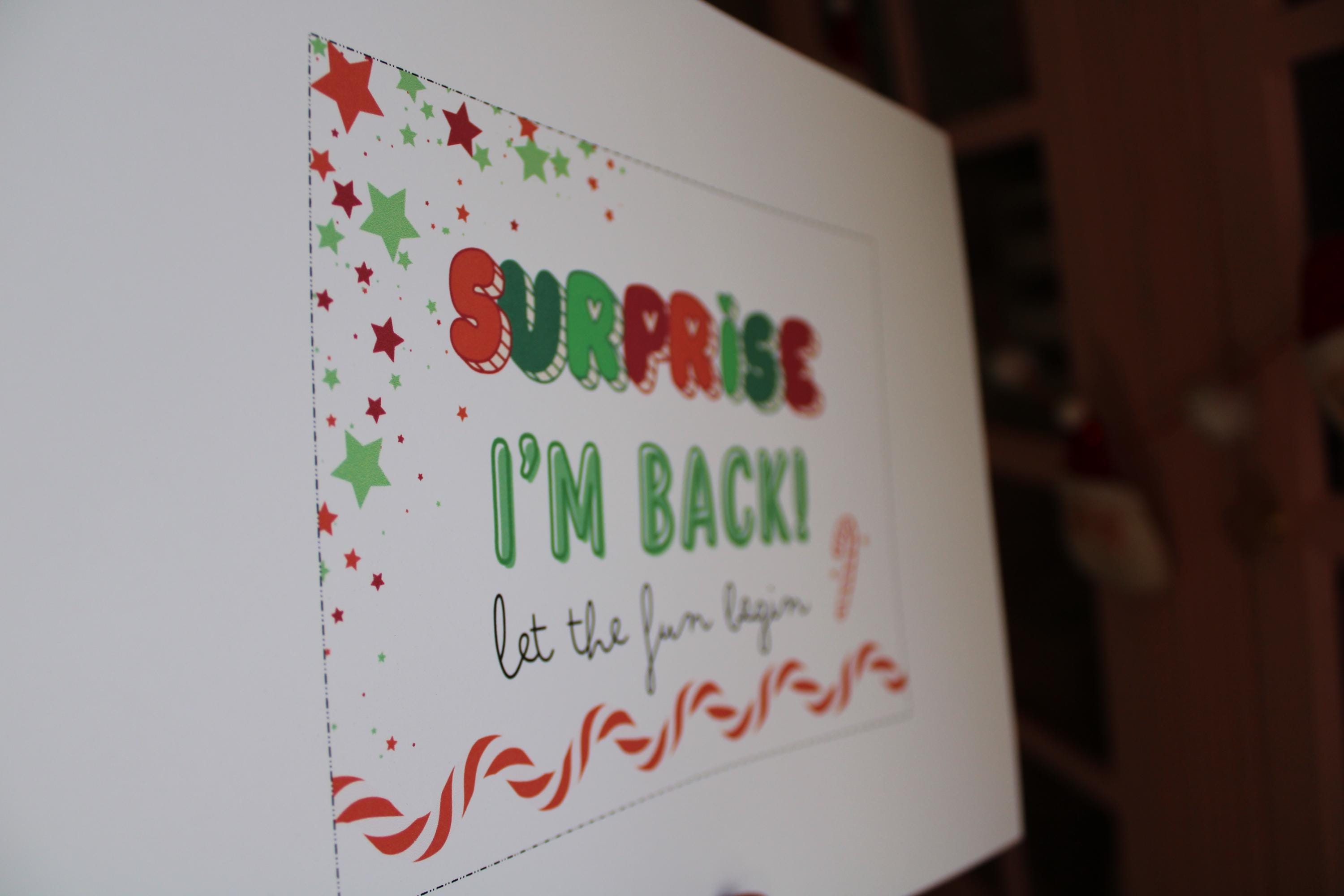 Elf Return Card Printable • Surprise I’m Back Elf Welcome Note ...