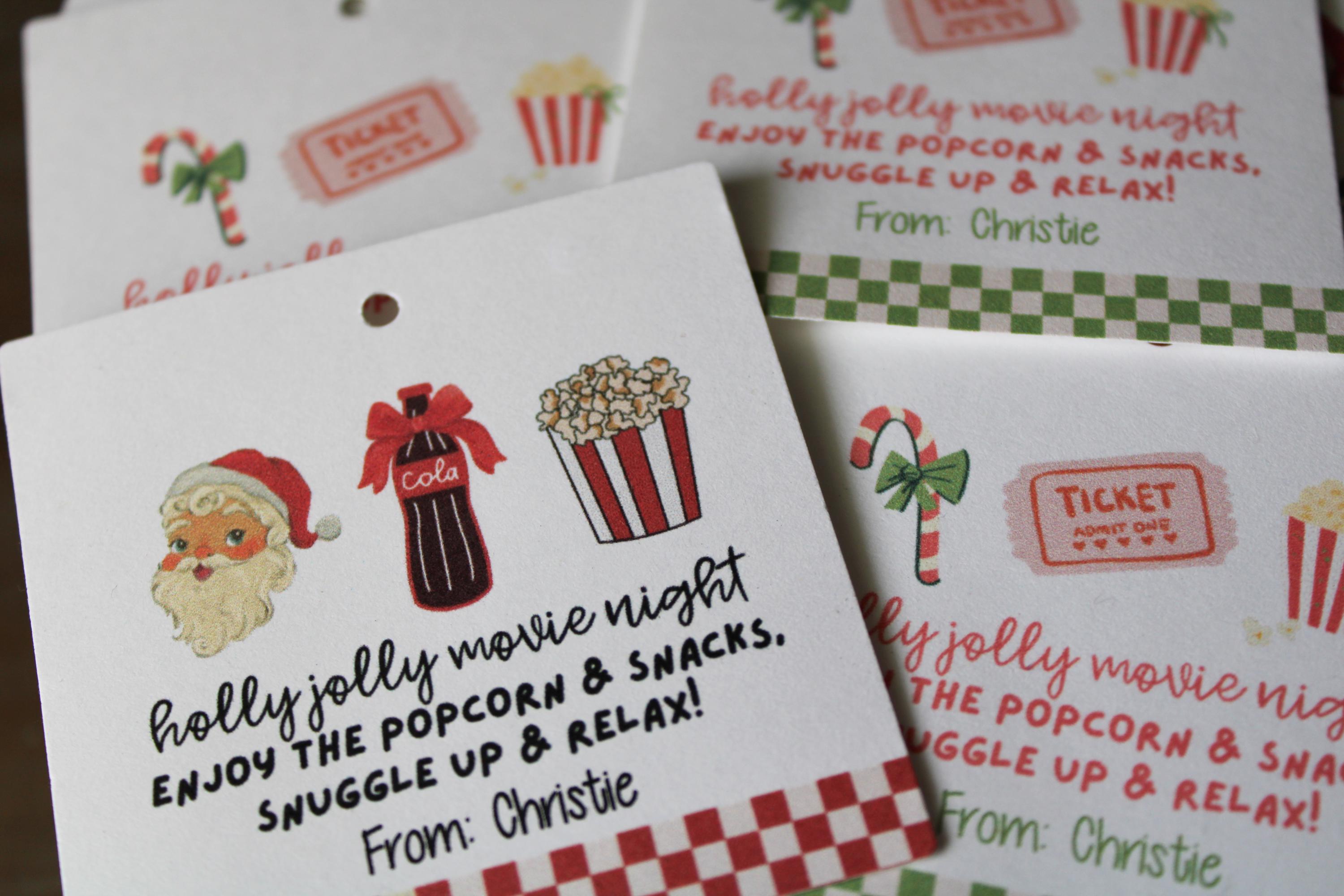 Holly Jolly Movie Night Tags • Christmas Movie Night Treat Tags ...