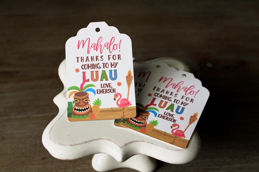 Luau Thank You Tags - Tropical Hawaiian Party Favor Tags - Mahalo Gift ...