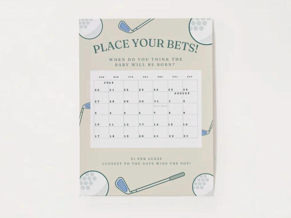 Golf Birth Date Bet Board Template Blue - Etsy