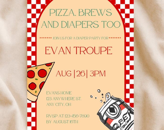 Pizza Brews and Diapers Too Diaper Party Digital Download Editable ...