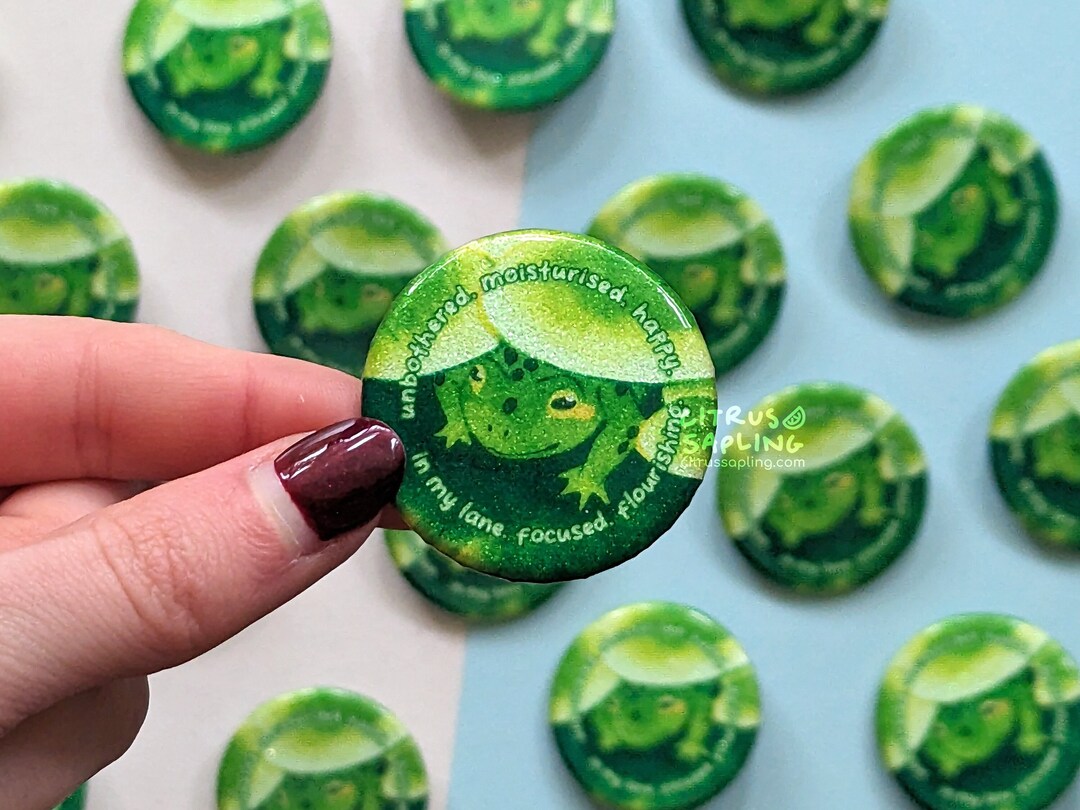 Unbothered Moisturised Meme Frog Glitter Badge Pin Back Button | Funny ...