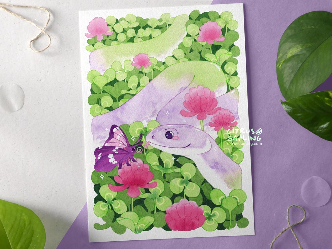 Snake Art Print Illustrated Poster, Cute Moth Art Print, Clover Flowers ...