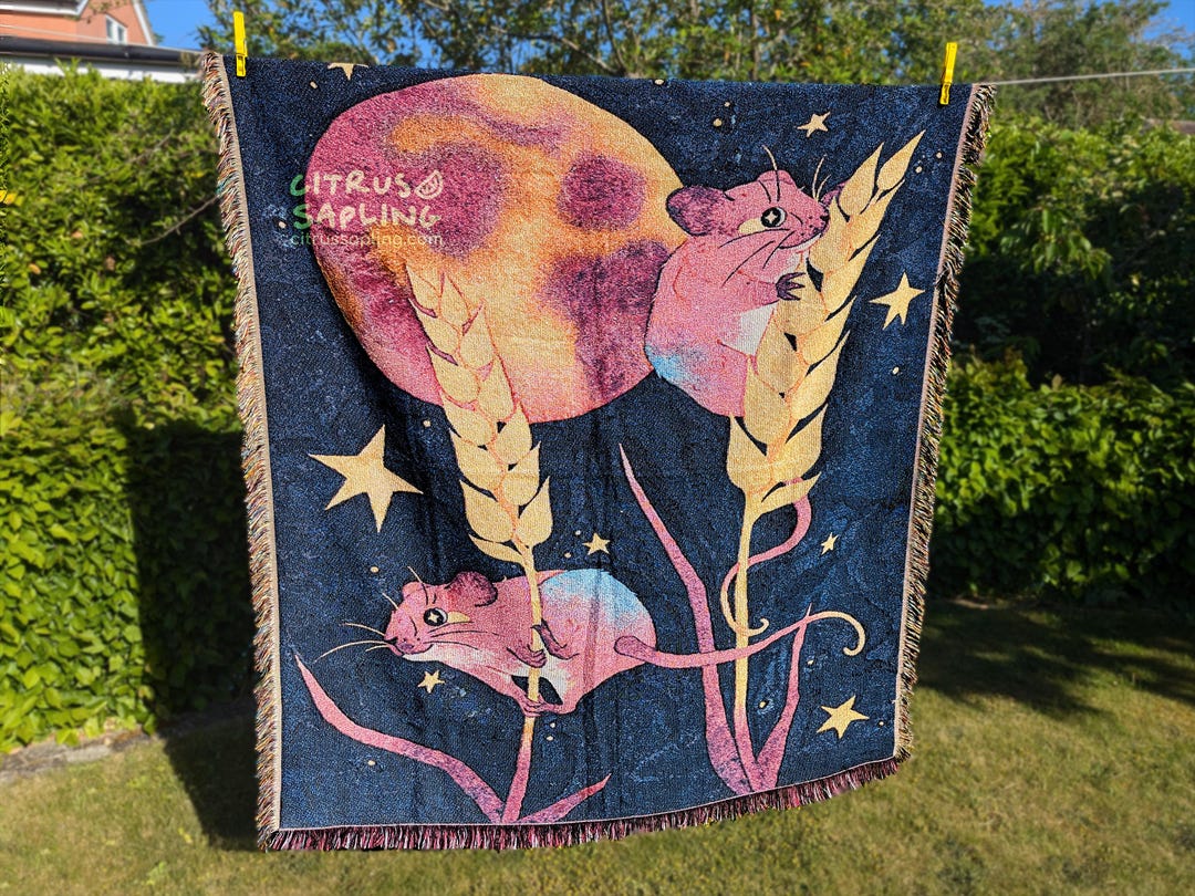 Mouse Woven Throw Blanket, Harvest Mouse Tapestry, Woven Wall Hanging ...