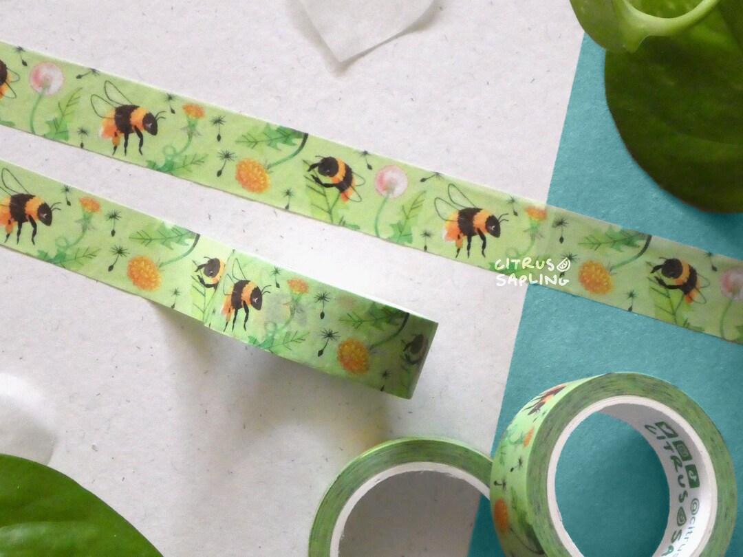Bumblebee Dandelion Washi Tape | Cute Bees Floral Foliage | Planner ...