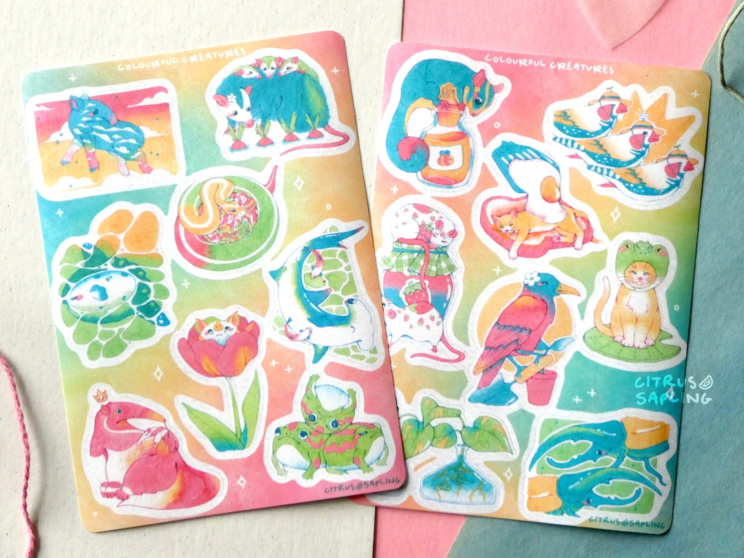 Colourful Creatures Sticker Sheet Matte Waterproof Vinyl | Planner ...