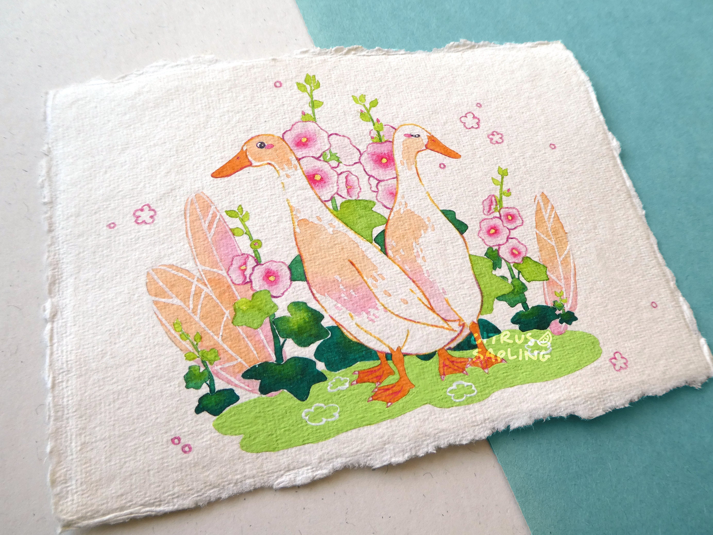 Mini One-of-a-Kind Duck Floral Art Runner Ducks Hollyhock Original ...