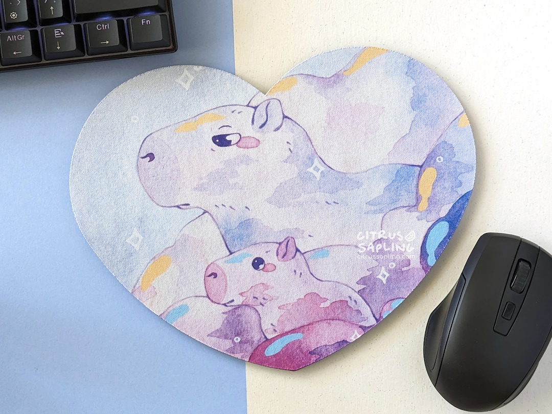 Cloudy Capybaras Mouse Mat Heart Shaped | Mouse Pad Cute Nature Anti ...