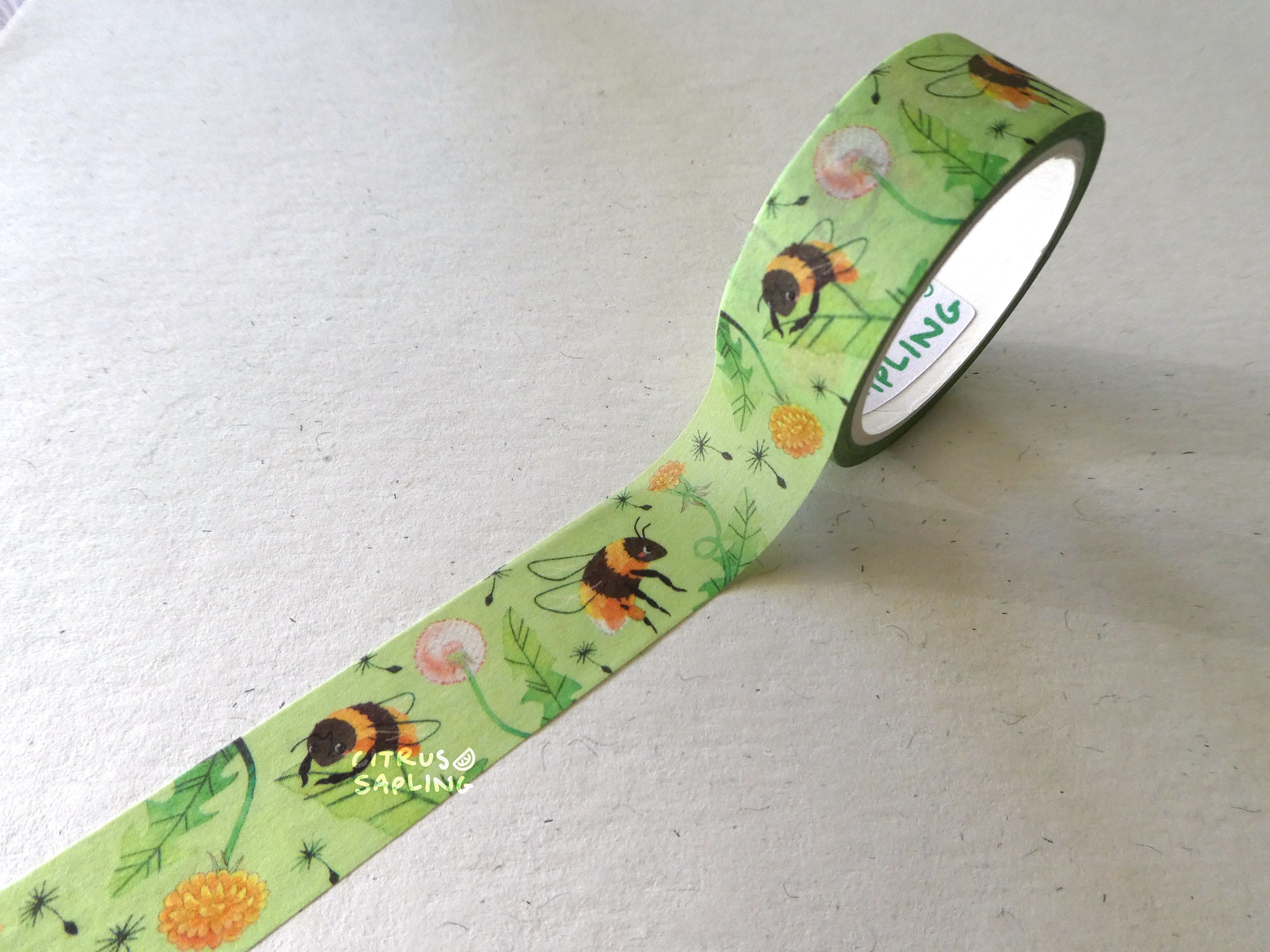 Bumblebee Dandelion Washi Tape | Cute Bees Floral Foliage | Planner ...