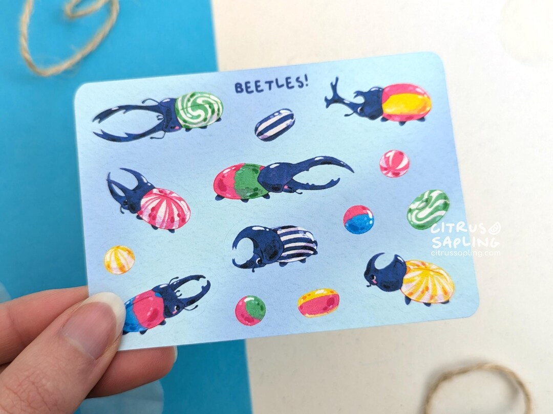 Beetles Mini Sticker Sheet Matte Vinyl, Small Deco Stickers for Laptop ...