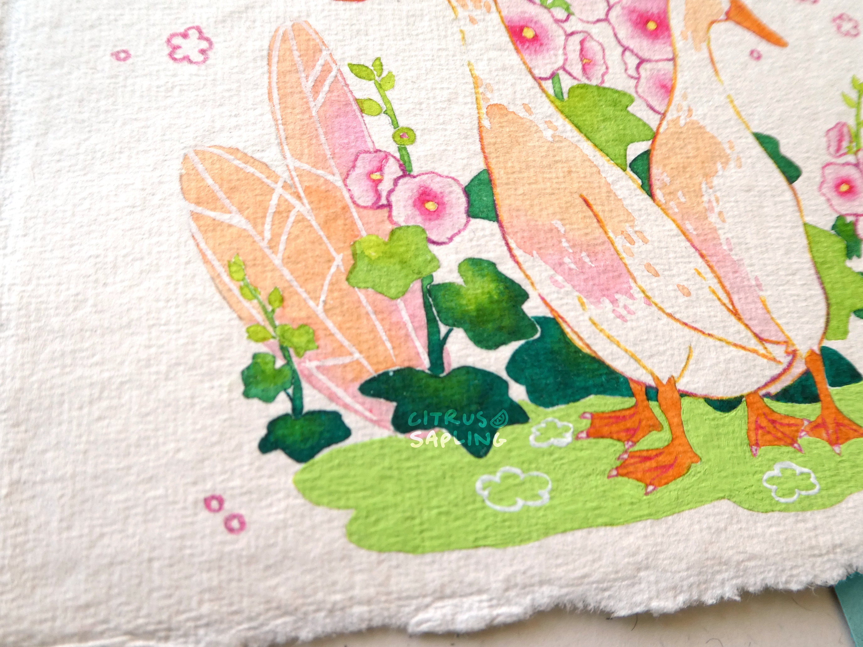 Mini One-of-a-Kind Duck Floral Art Runner Ducks Hollyhock Original ...