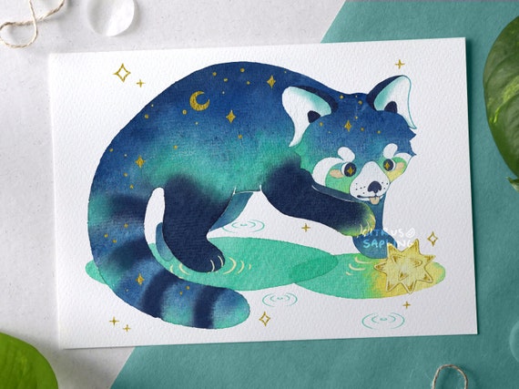 Red Panda Art Print Gold Embellished A4 or A5 Illustrated - Etsy