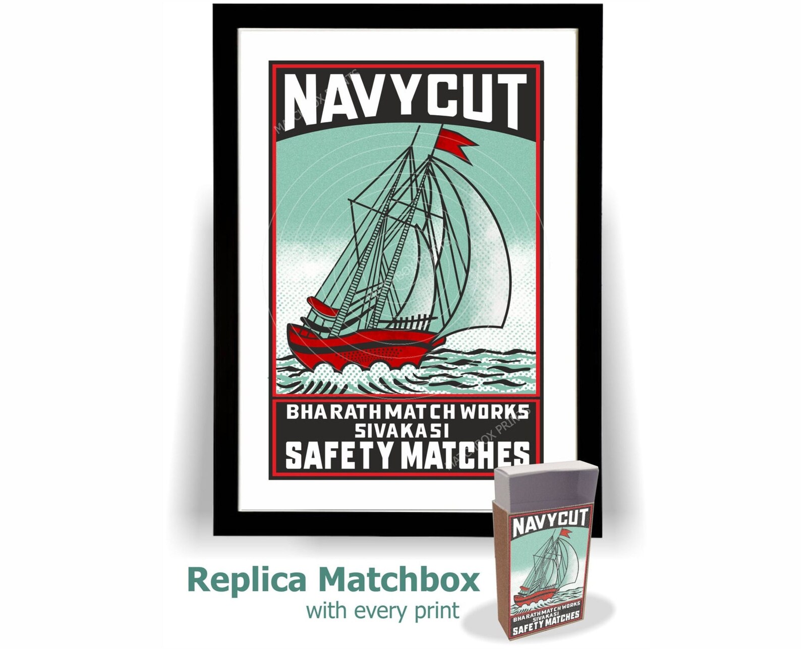 Navy Cut Safety Matches Indian Matchbox Label Art Print + Replica ...