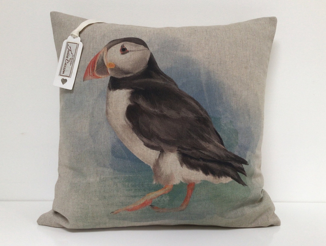 Puffin Cushion Cover Natural Vintage Nautical Linen Look Fabric - Etsy UK