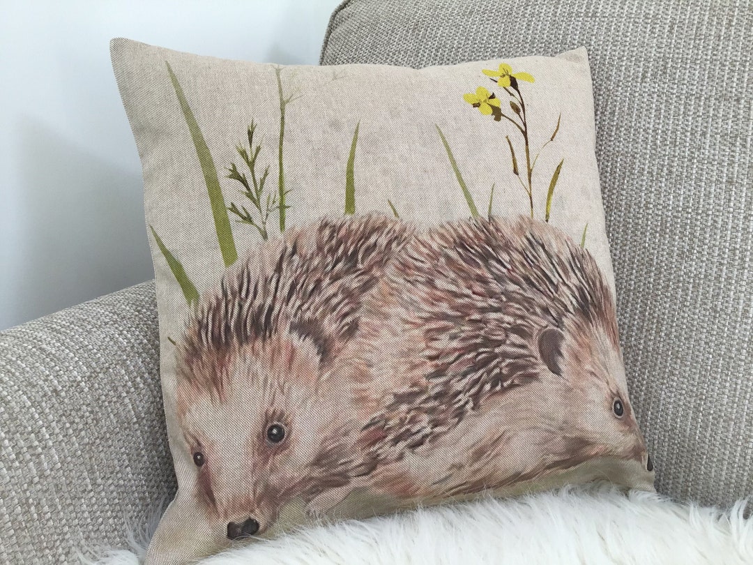 Housse de coussin hérisson Cottage, image numérique sur tissu naturel ...