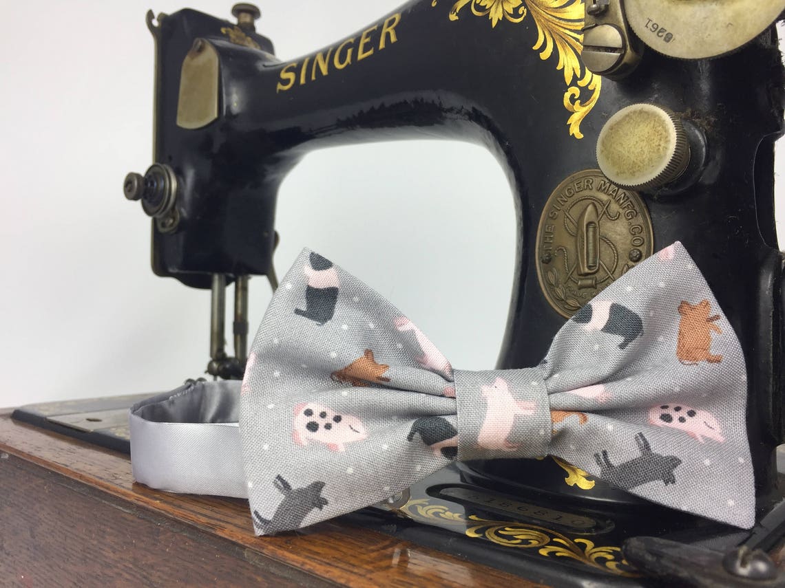 Piggy Bowtie, Pig Bowtie, Grey Bowtie, Farm Print Bowtie, Funky Bowtie ...