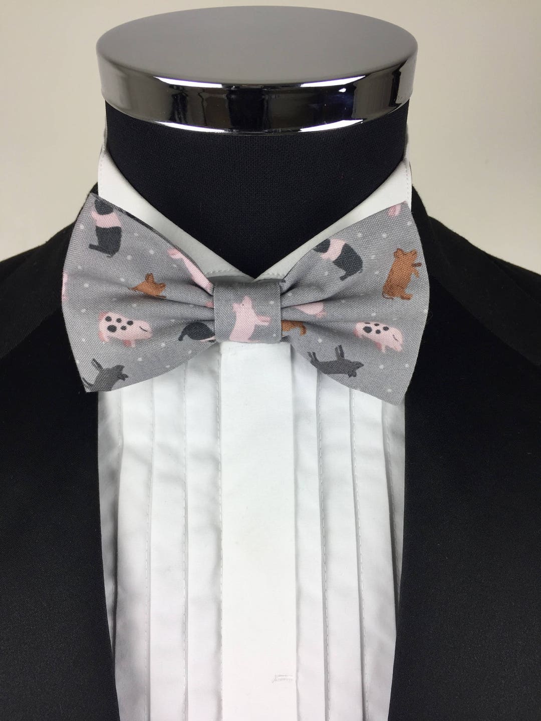 Piggy Bowtie, Pig Bowtie, Grey Bowtie, Farm Print Bowtie, Funky Bowtie ...