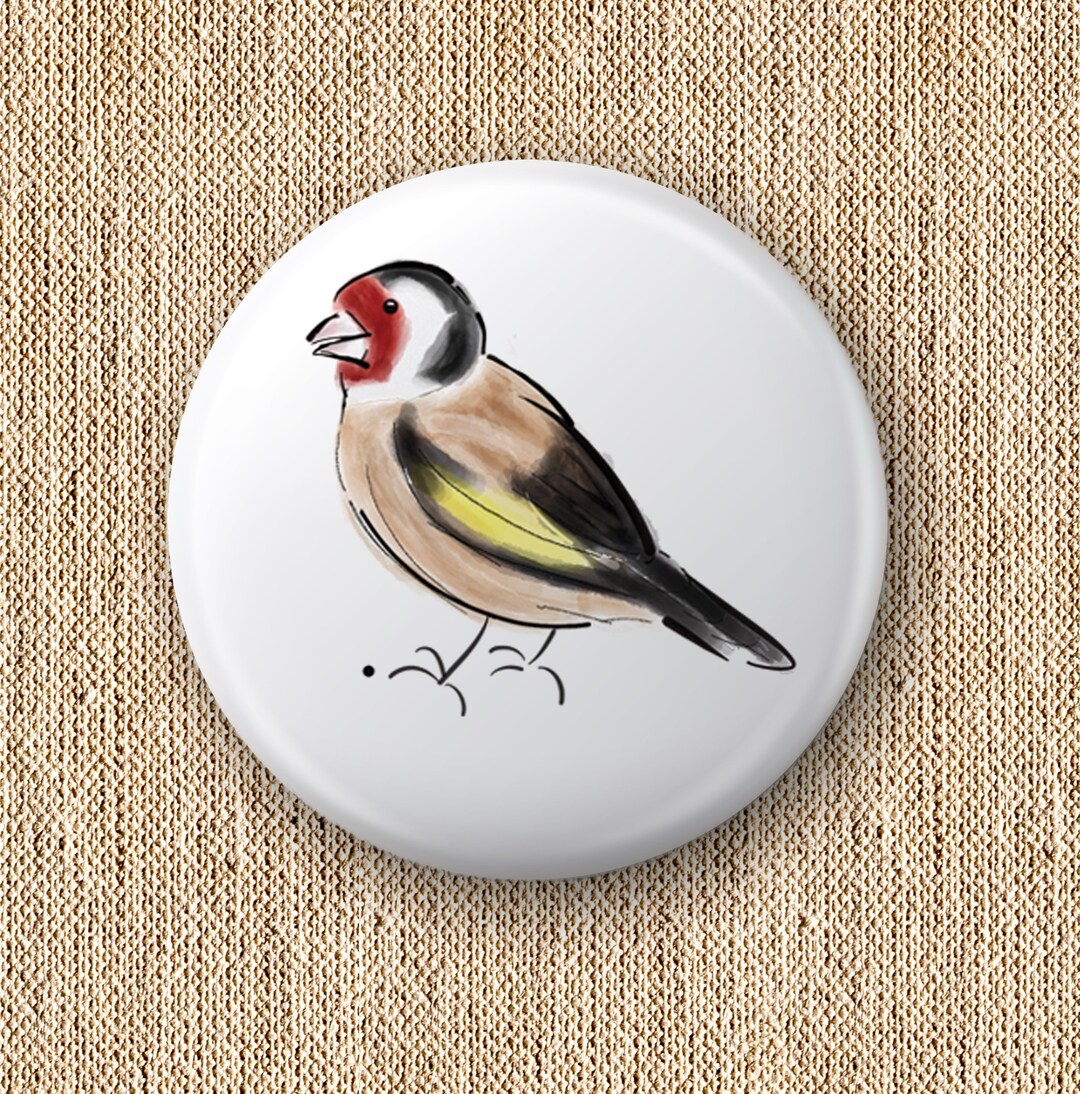 Bird Pin, Button Badge 25mm, Goldfinch Button Badge, Pinback, Bird ...