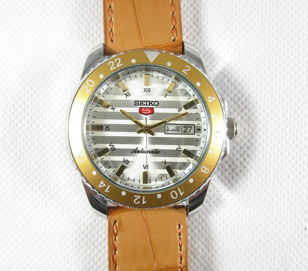 Vintage Seiko 5 Rotating Bezel SS Case Day Date Automatic Gent's Pre ...
