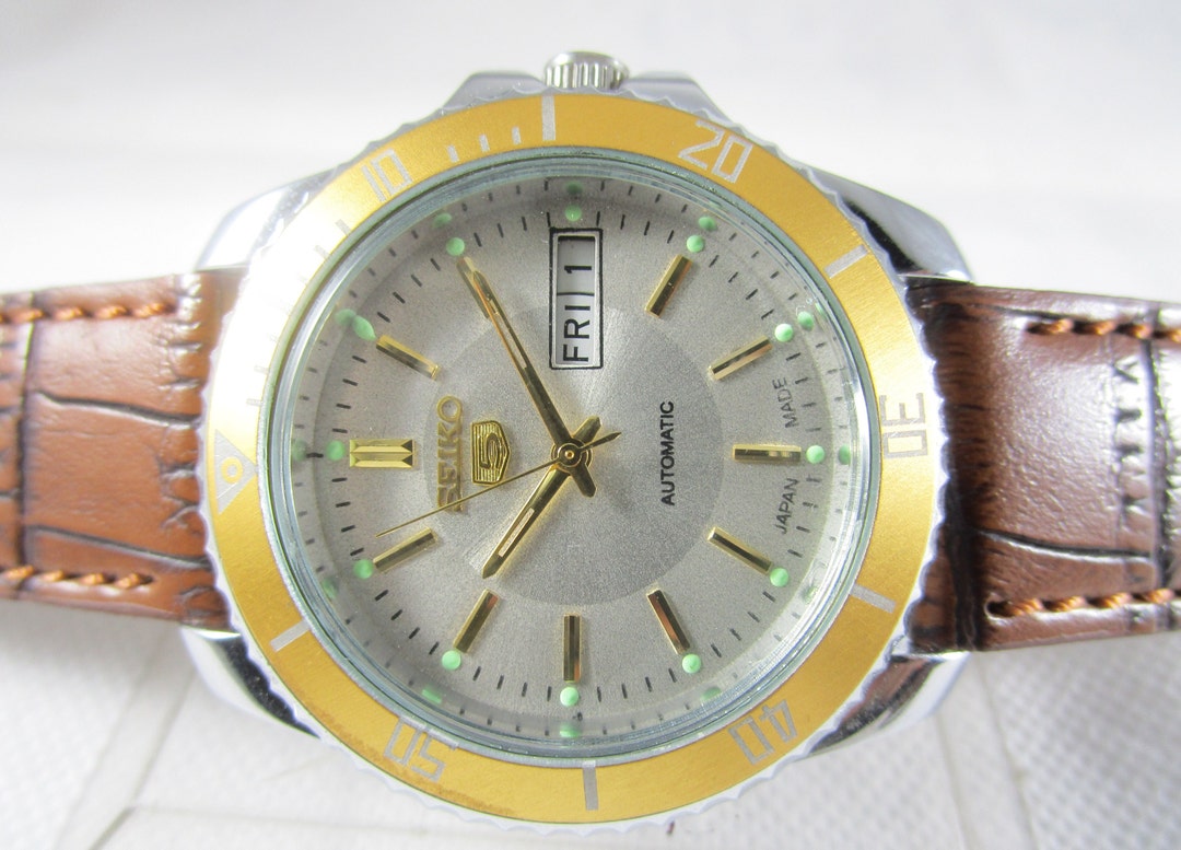 Vintage Seiko 5 Rotating Bezel SS Case Day Date Automatic Gent's Pre ...