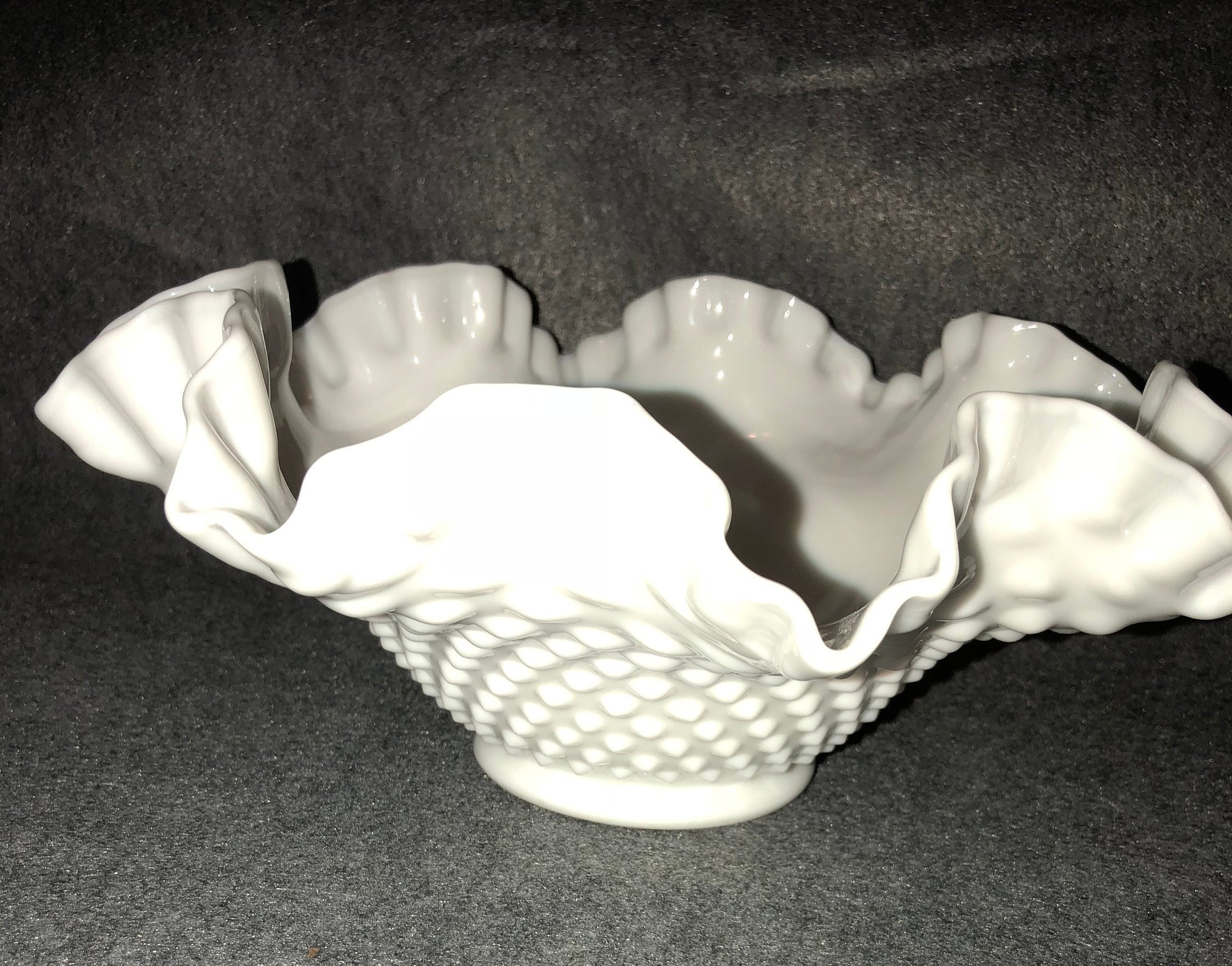 Vintage Fenton White Milk Glass 10 Inch Ruffled Edge Fruit Bowl - Etsy