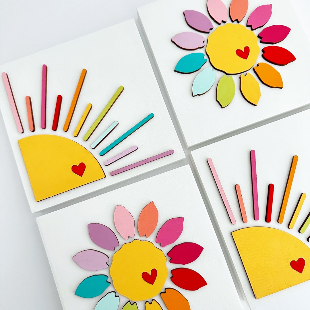 Colorful Laser Cut Wood Signs, Rainbow Flower, Rainbow Sunburst ...