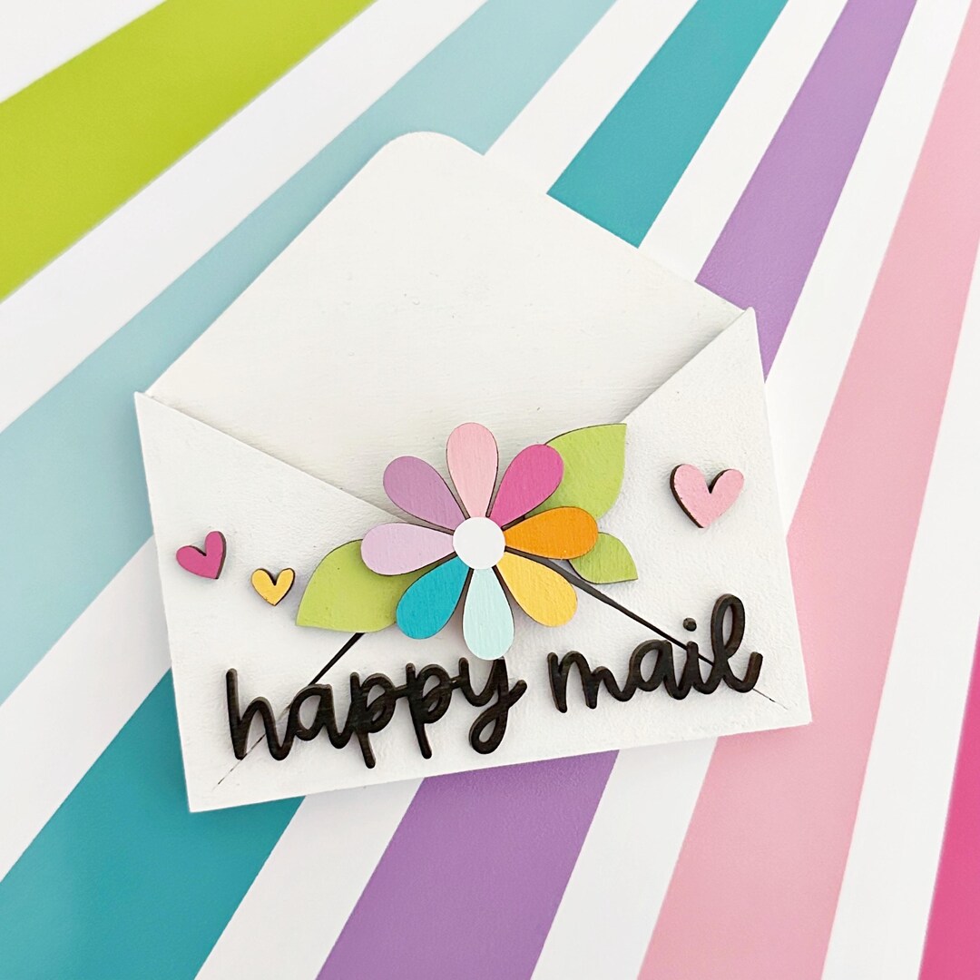 Happy Mail Gift Card Holder, Happy Mail, Laser Cut Gift Card, Rainbow ...