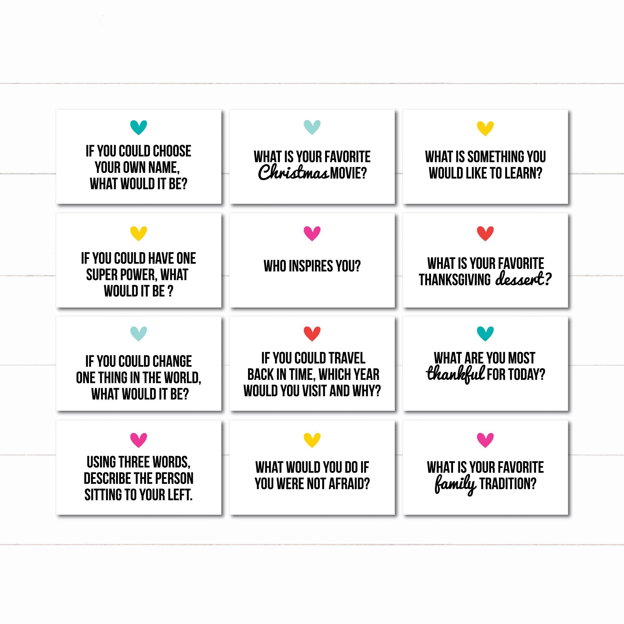 Printable Conversation Starter Cards, Conversation Cards for Family ...