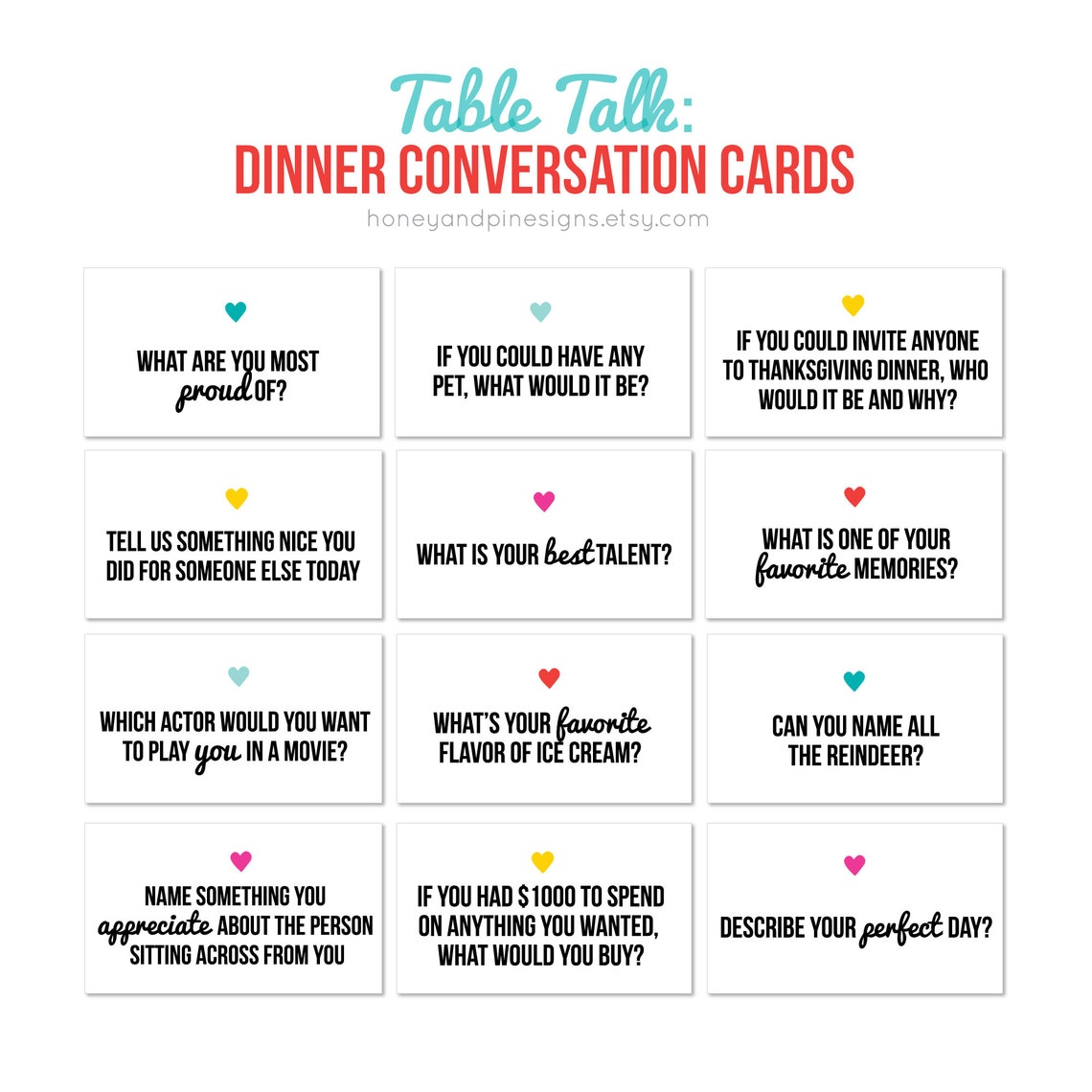Conversation Starter Cards Conversation Cards Dinner - Etsy