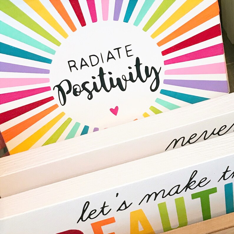 Radiate Positivity Rainbow Sign Rainbow Wood Sign Positive | Etsy