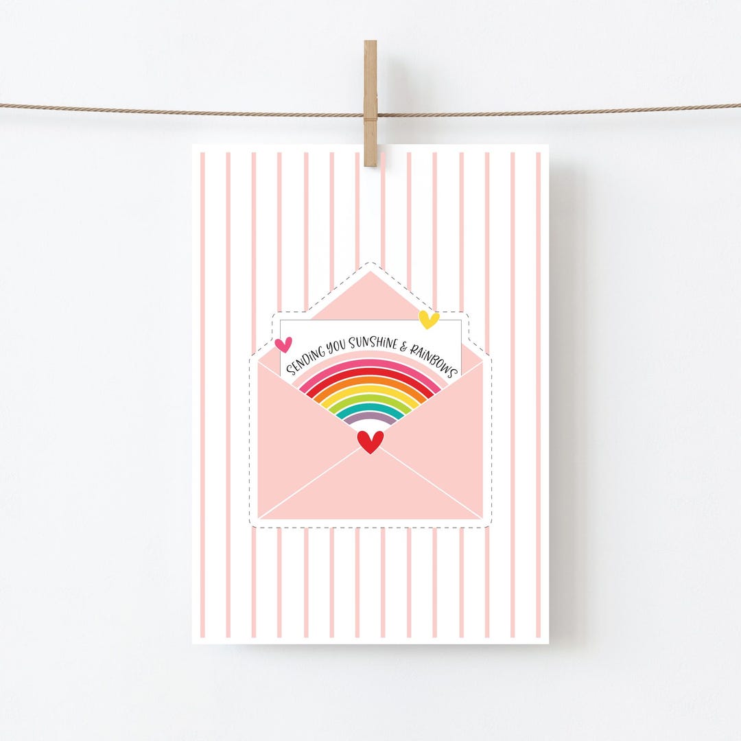 Sunshine Rainbow Print, Happy Mail, Pink Envelope, Craft Room Art ...