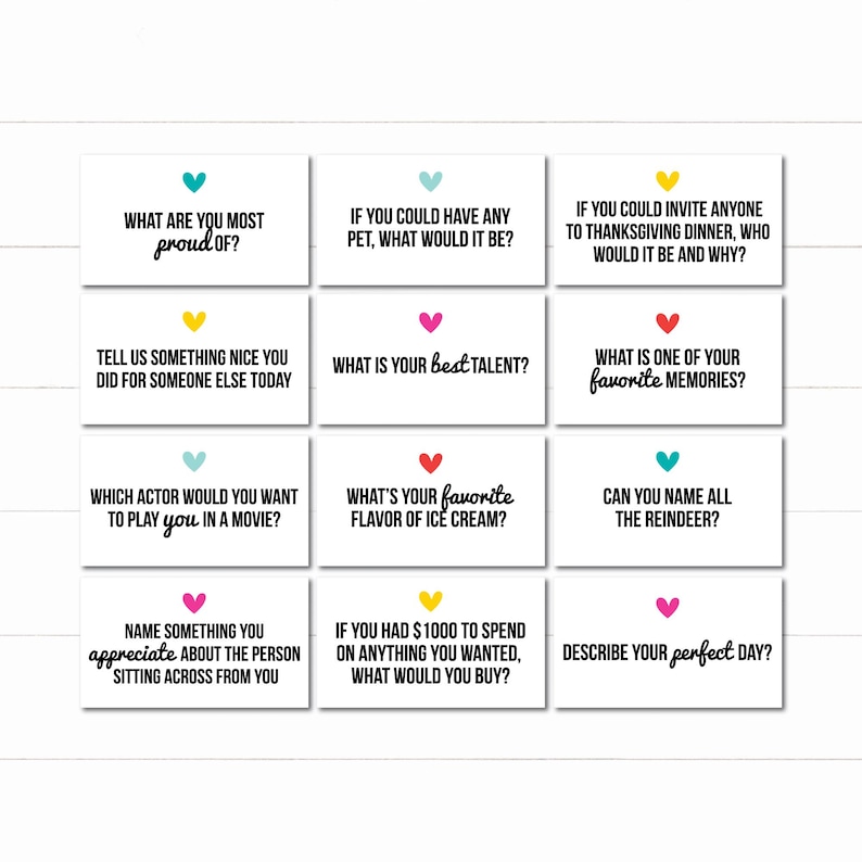 Printable Conversation Starter Cards, Conversation Cards for Family ...