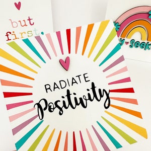 Radiate Positivity Rainbow Sign, Rainbow Wood Sign, Positive Quote Sign ...