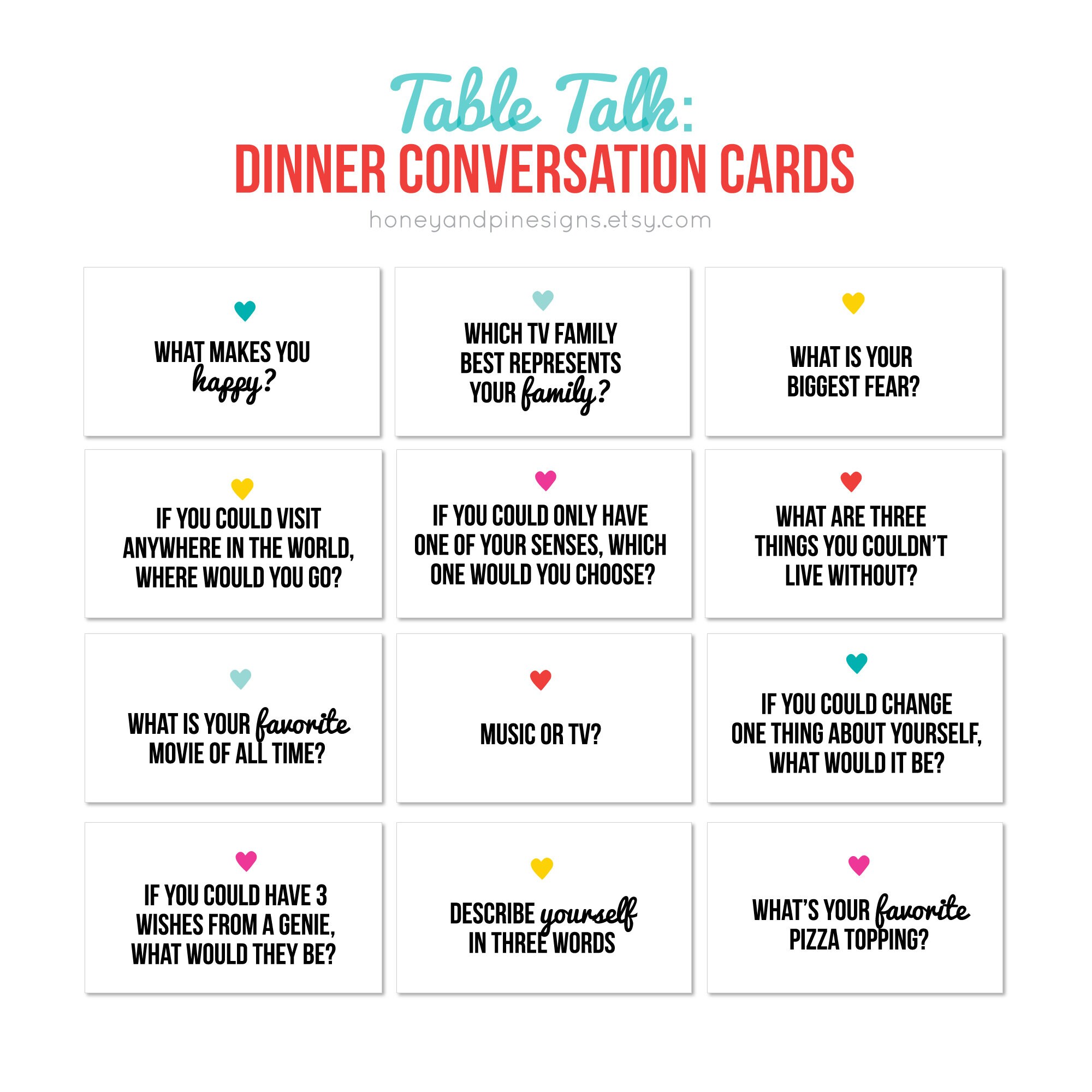 Conversation Starter Cards Conversation Cards Dinner - Etsy