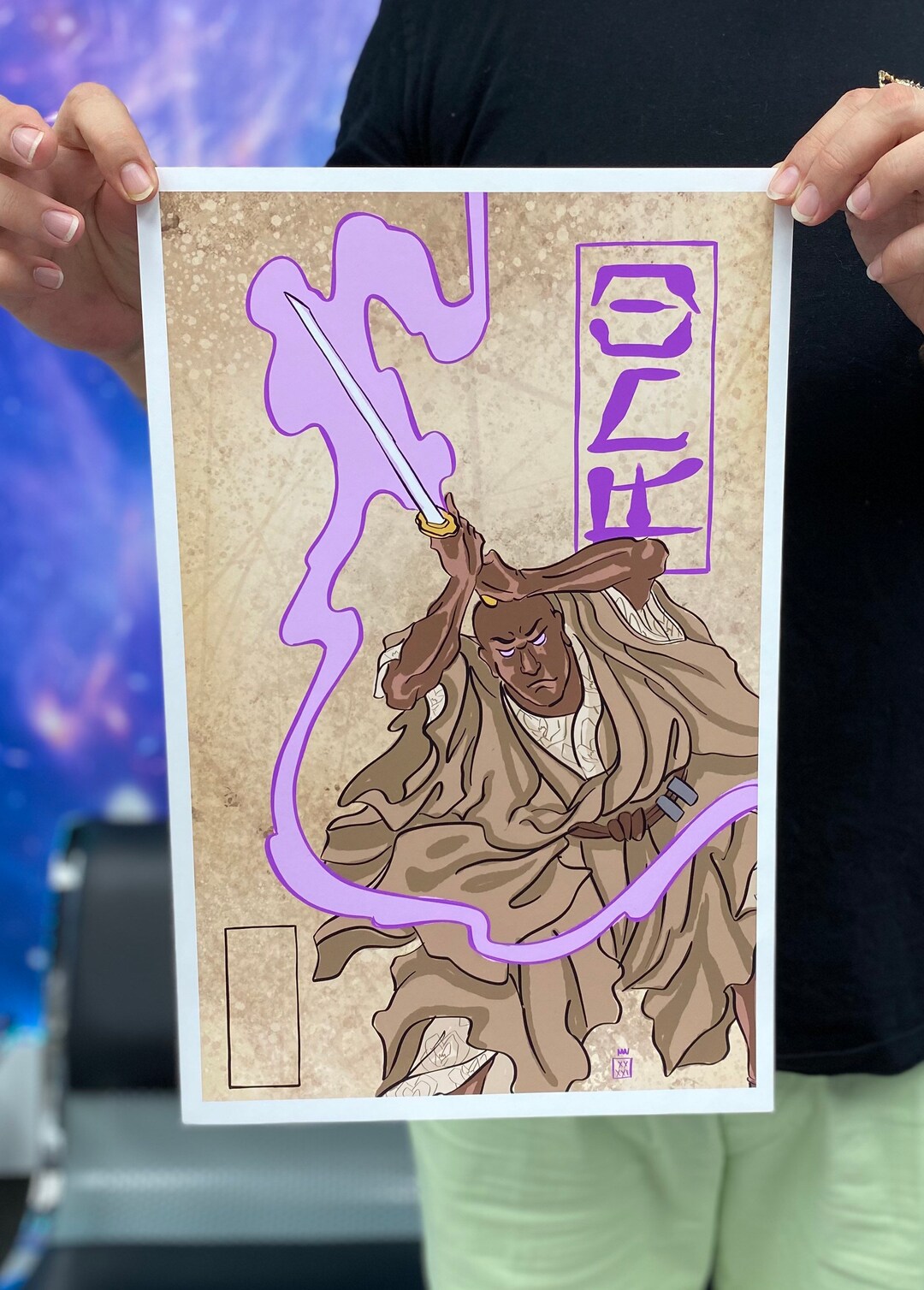 Star Wars Mace Windu Art Print, Japanese Samurai Style Poster, Jedi ...