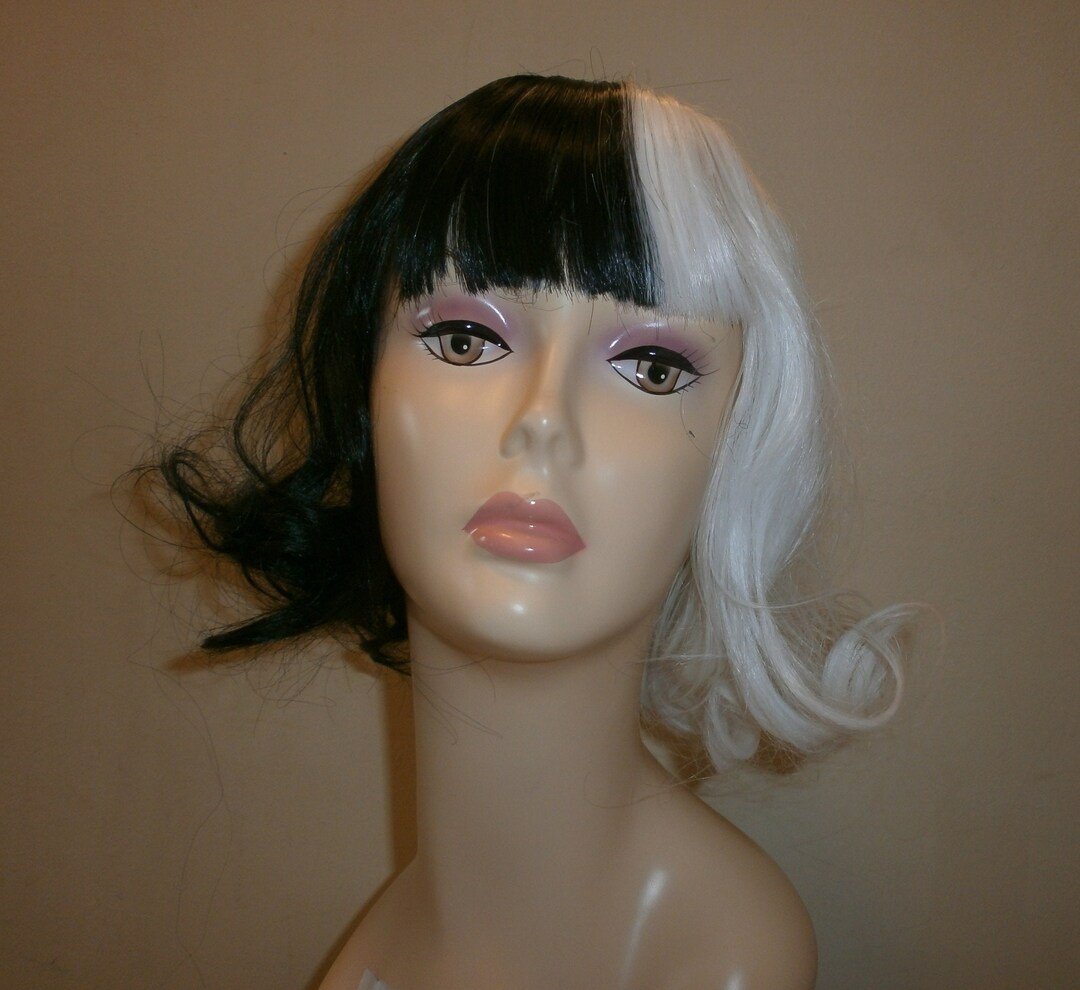 Wig for Cosplay Cruella Curly Half Black Half White - Etsy
