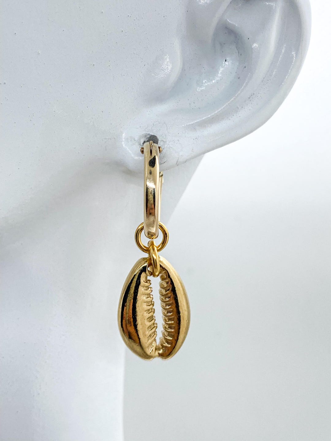 Cowrie Shell Creoles: Gold Filled Ring, Cowrie Pendant in White Iron ...