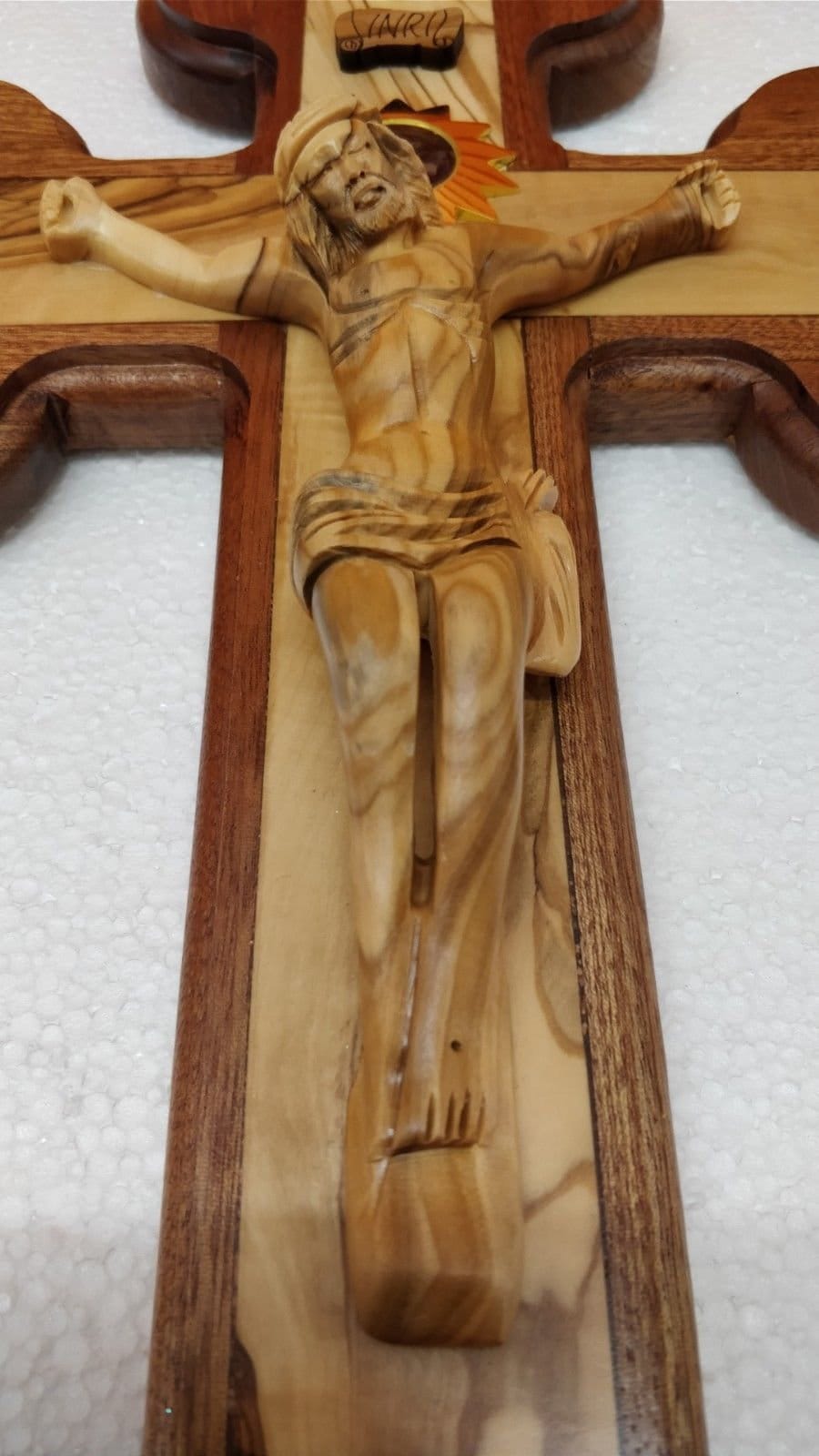 Hand Made Olive Wood Crucifix Embedded With Mahogany Wood From - Etsy UK