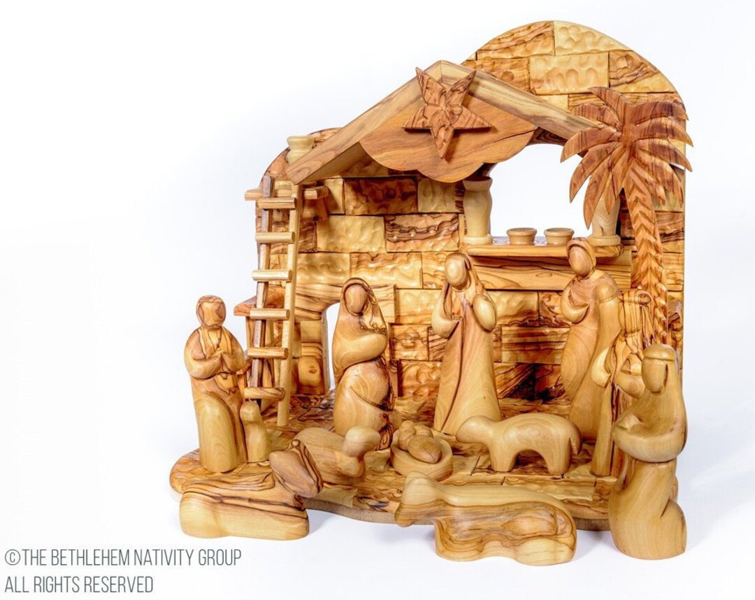 12 Piece Hand Carved Olive Wood Faceless Musical Nativity Set / Free ...
