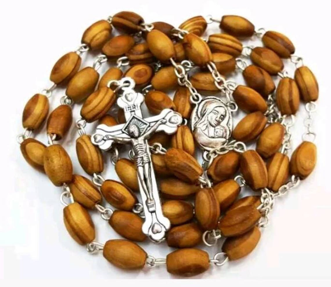 Olive Wood Catholic Rosary With Holy Land Soilearth From - Etsy