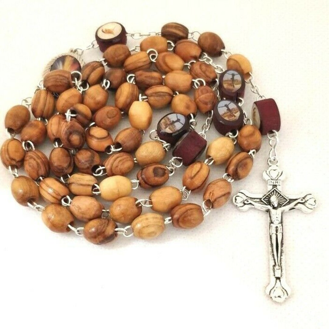 Hand Made Unique Catholic Olive Wood Rosary With Icons, Plenty Details ...