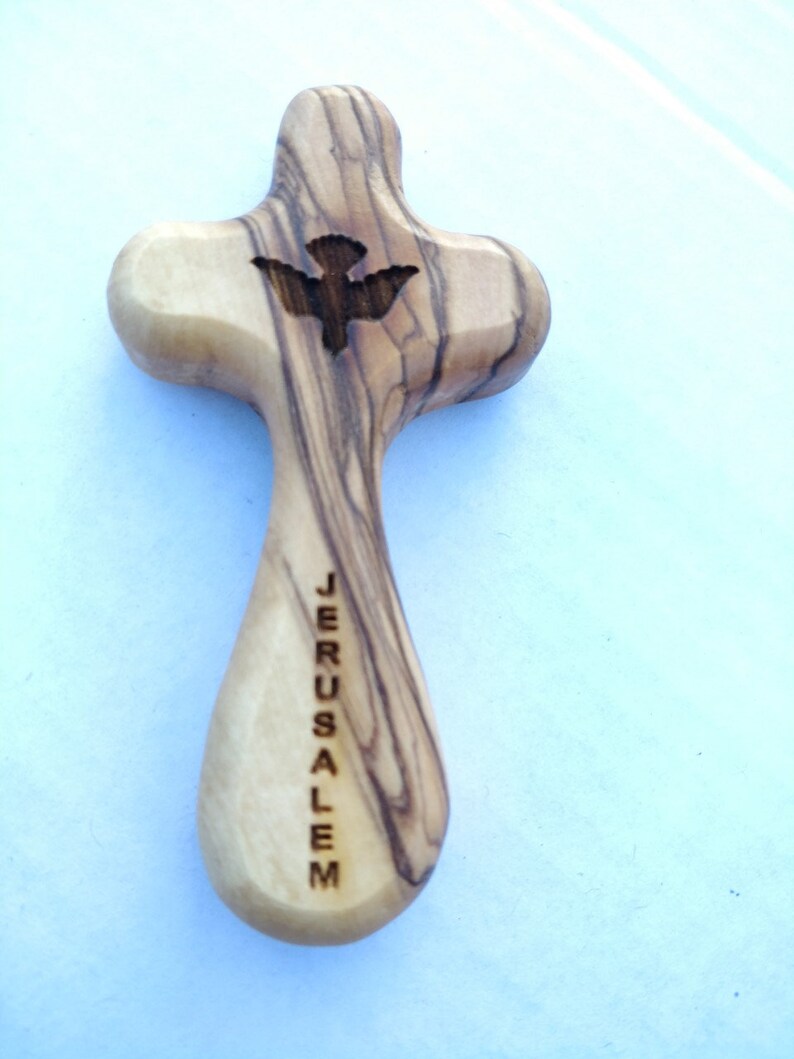 Hand Made Olive Wood Holding/comfort Cross With Engraved - Etsy