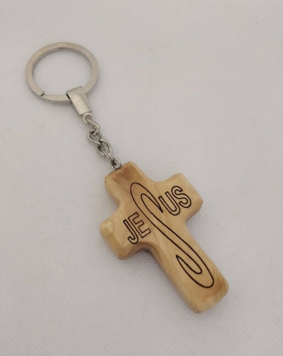 Jesus Name Engraved on Olive Wood Cross Key Chain Blessings - Etsy