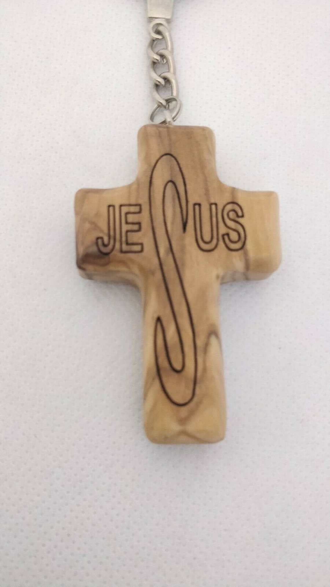 Jesus Name Engraved on Olive Wood Cross Key Chain Blessings - Etsy