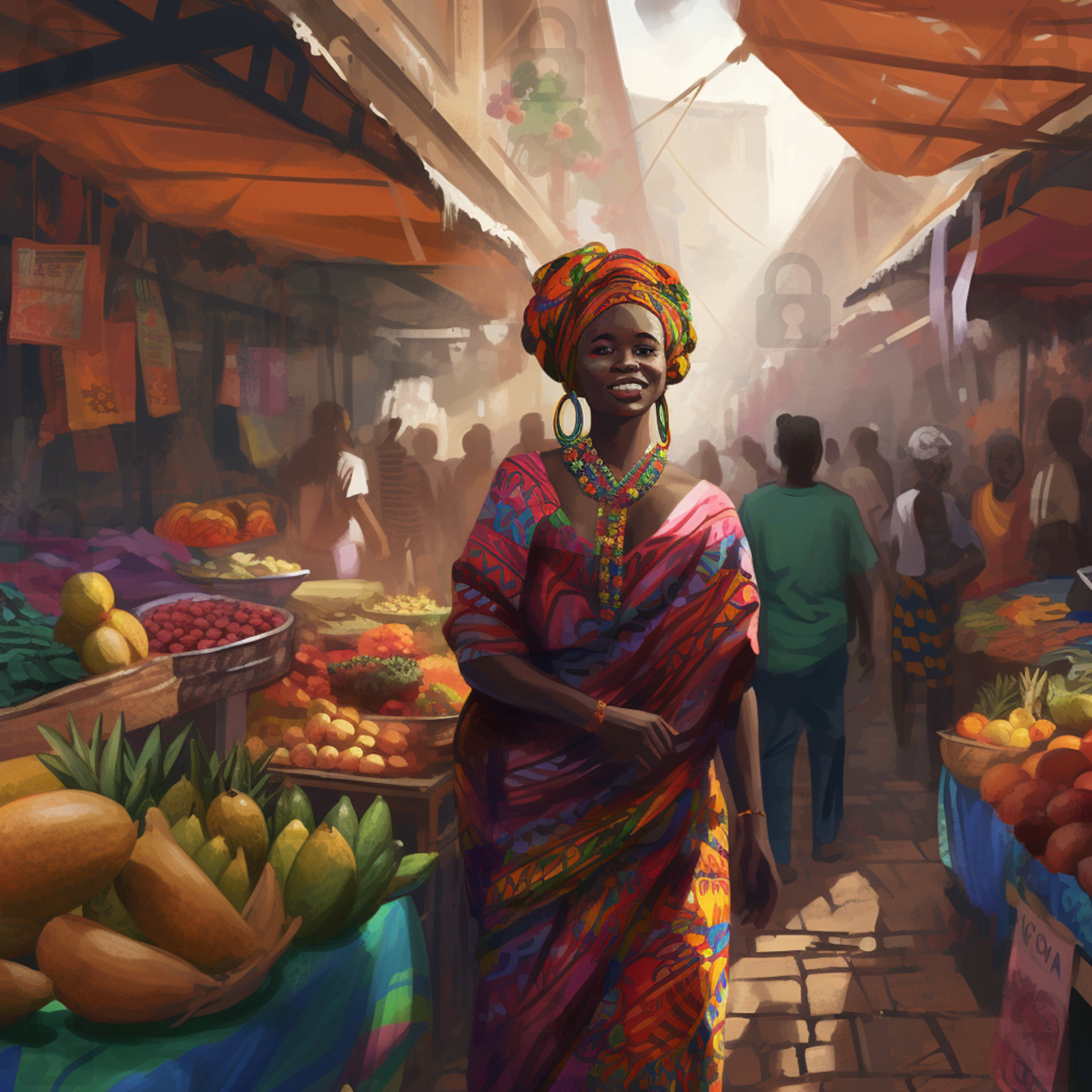 African Woman Africa Tribe Kente Watercolors Vendor African Lady Market ...