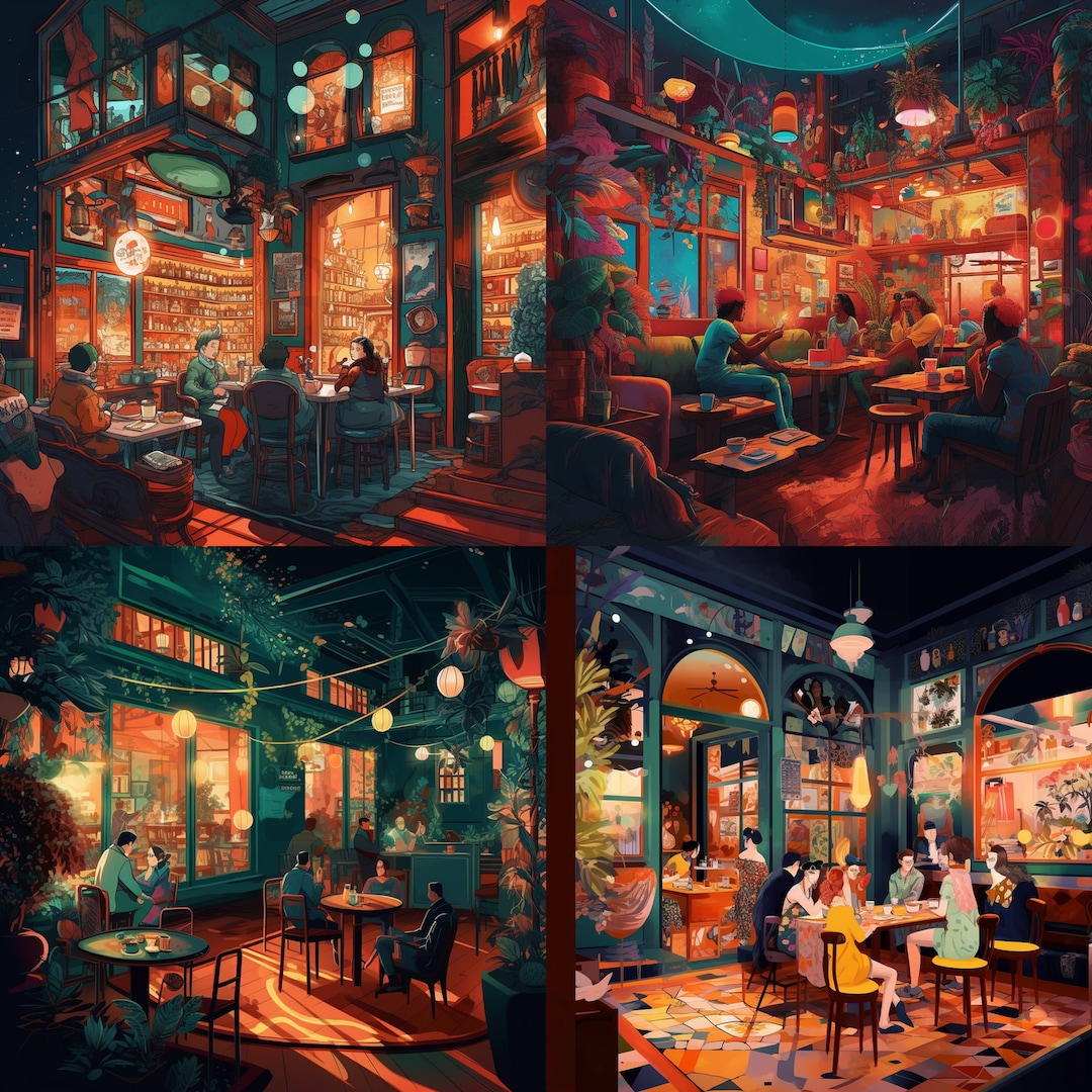 The Night Cafe Cafe Corner Vibrant Colors Illustration - Etsy