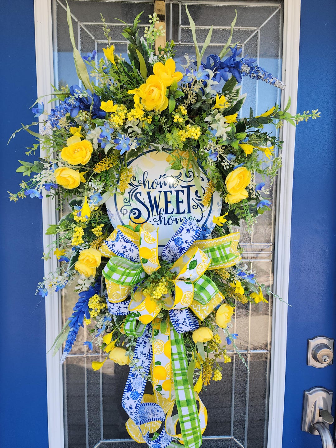 Lemon Door Swag Wreath, Summer Front Door Decor, Home Sweet Home Swag ...